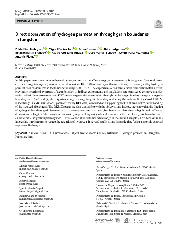 (PDF) Direct observation of hydrogen permeation through grain boundaries in tungsten