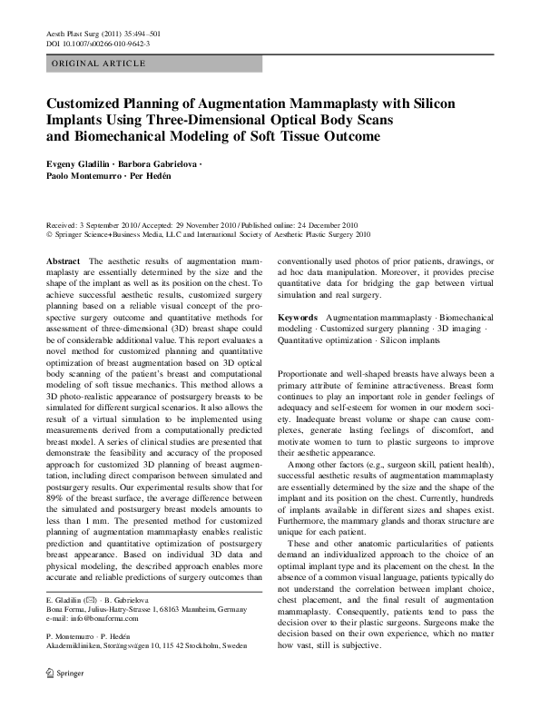 (PDF) Customized Planning of Augmentation Mammaplasty with Silicon Implants Using Three ...