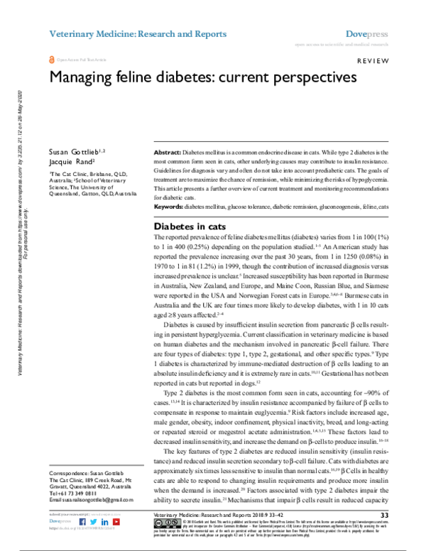 (PDF) Managing feline diabetes: current perspectives