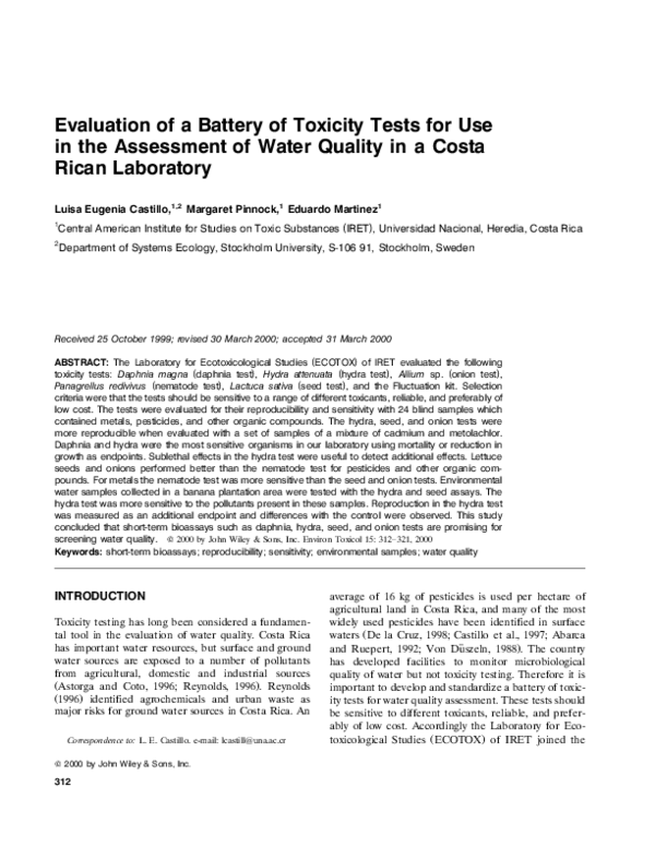 (PDF) Evaluation of a battery of toxicity tests for use in the ...