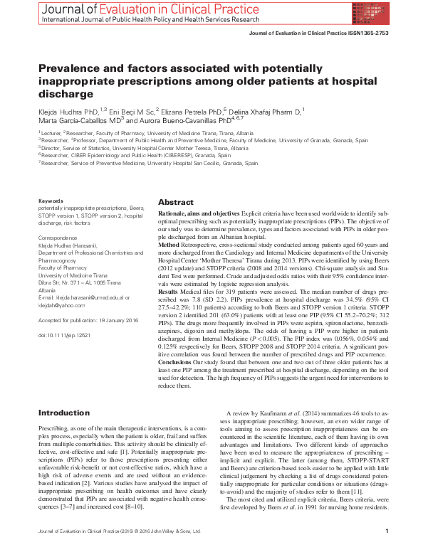 (PDF) Prevalence and factors associated with potentially inappropriate prescriptions among older ...