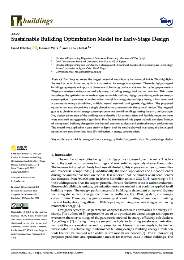 Pdf Sustainable Building Optimization Model For Early Stage Design