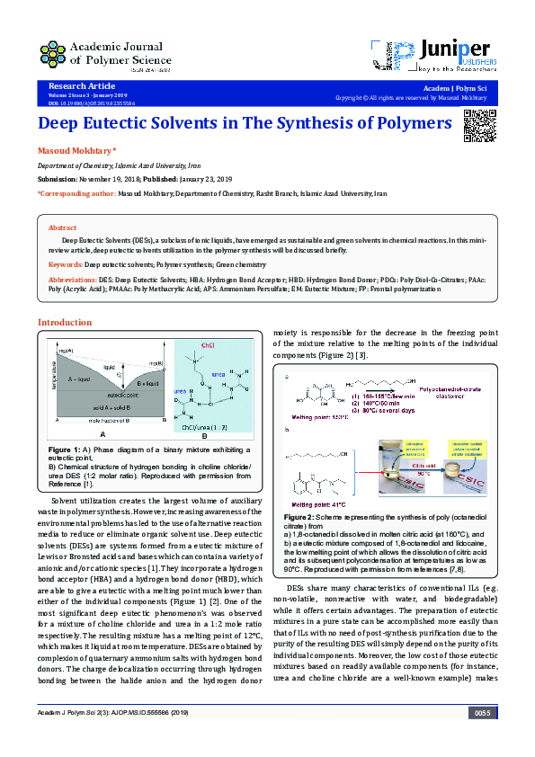 (PDF) Deep Eutectic Solvents in The Synthesis of Polymers
