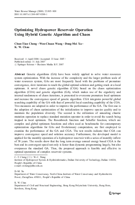 (PDF) Optimizing hydropower reservoir operation using hybrid genetic algorithm and chaos