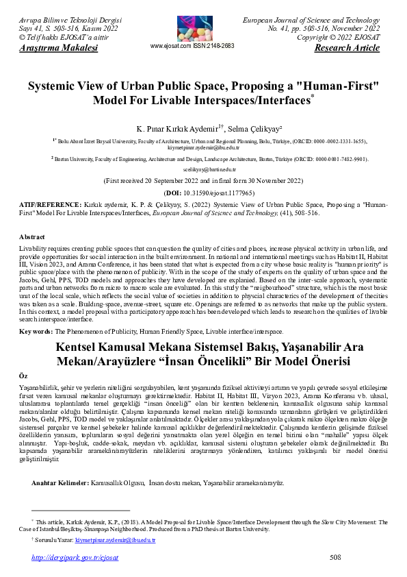 (PDF) Systemic View of Urban Public Space, Proposing a "Human-First ...