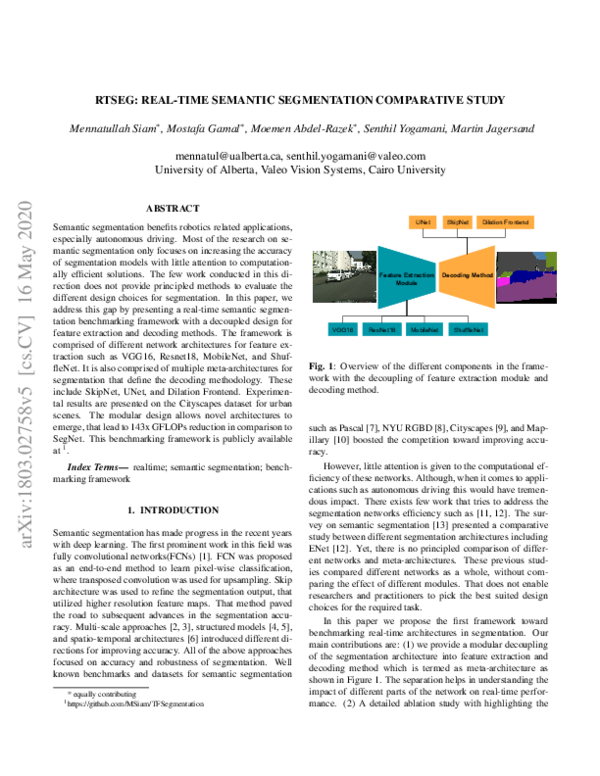 (PDF) RTSeg: Real-Time Semantic Segmentation Comparative Study
