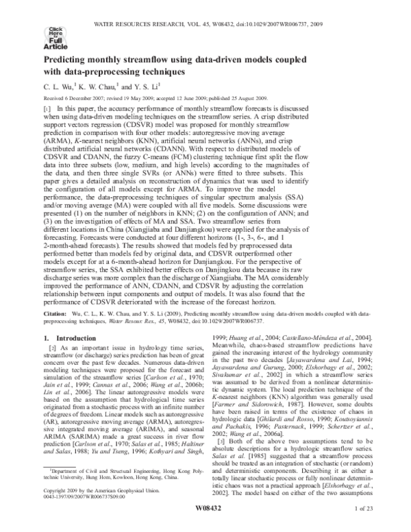 Pdf Predicting Monthly Streamflow Using Data Driven Models Coupled With Data Preprocessing