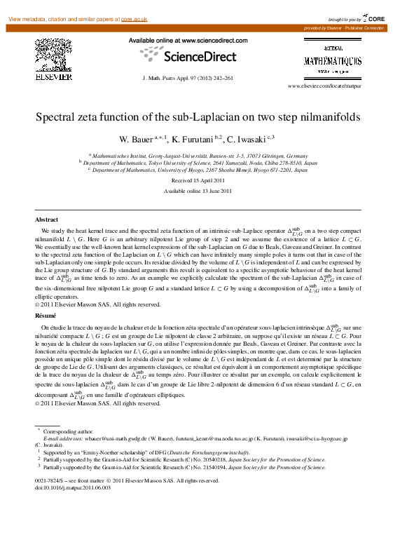 (PDF) Spectral zeta function of the sub-Laplacian on two step nilmanifolds