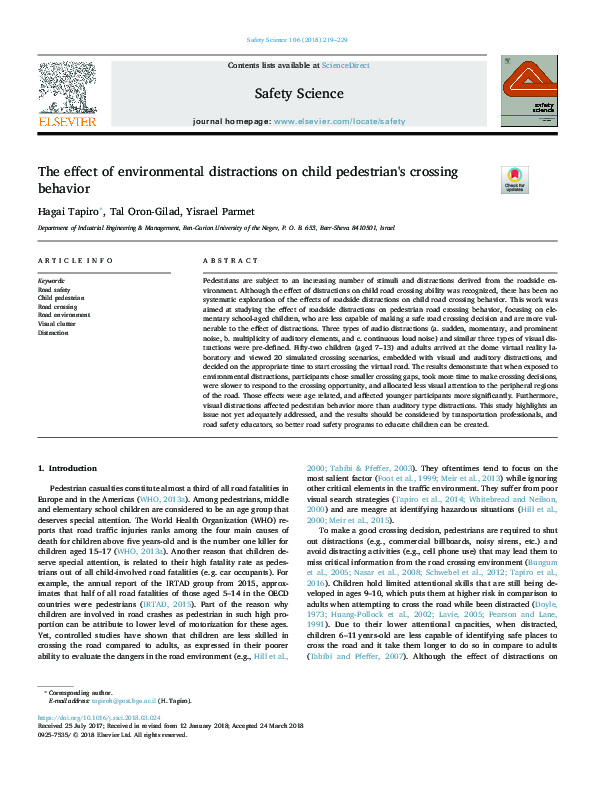 (PDF) The effect of environmental distractions on child pedestrian's ...