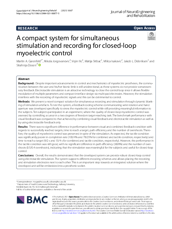 (PDF) A compact system for simultaneous stimulation and recording for closed-loop myoelectric ...