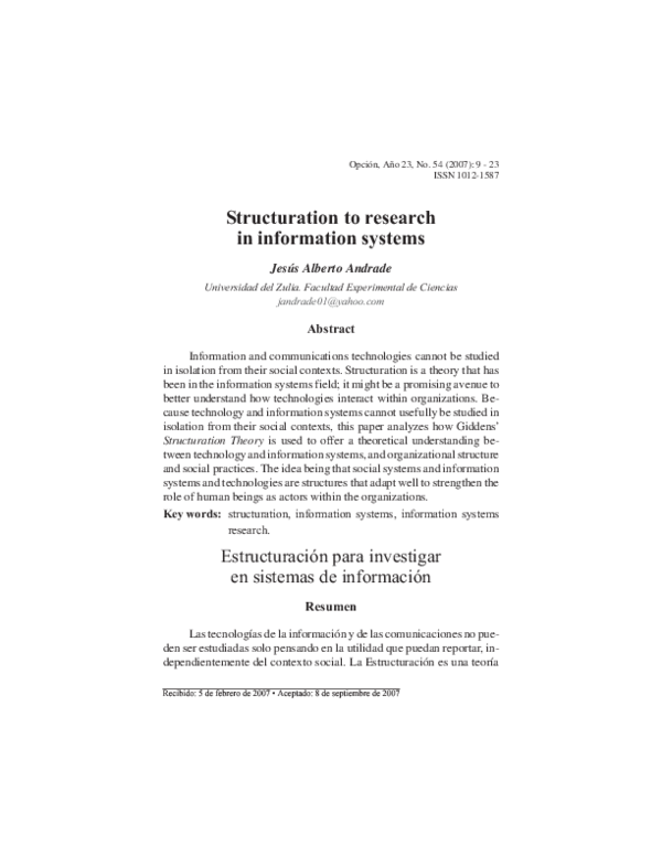 (PDF) Structuration to research in information systems
