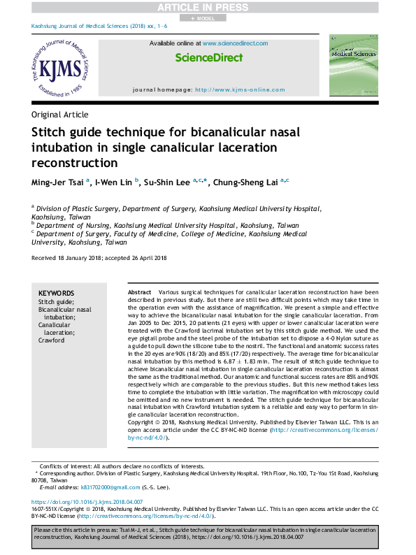 (PDF) Stitch guide technique for bicanalicular nasal intubation in ...