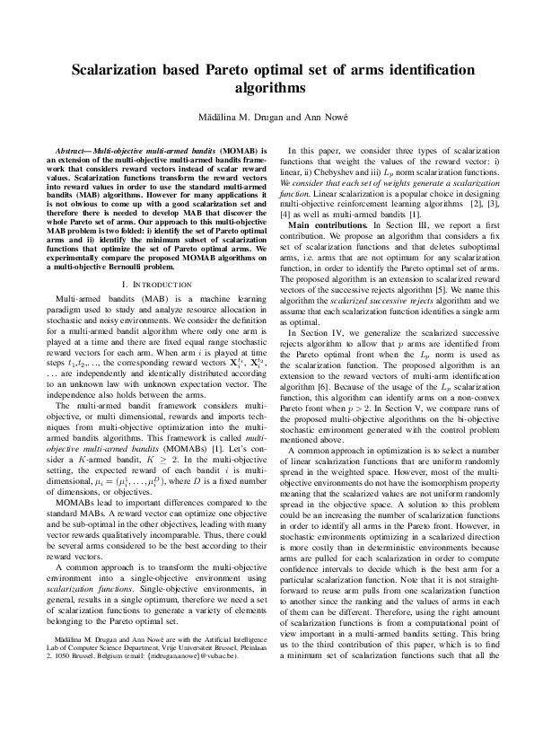 (PDF) Scalarization based Pareto optimal set of arms identification algorithms | Madalina Drugan ...