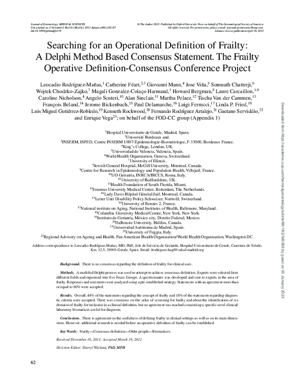 Searching for an Operational Definition of Frailty: A Delphi Method ...