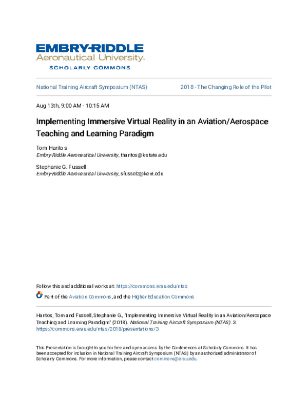 (PDF) Implementing Immersive Virtual Reality in an Aviation/Aerospace ...
