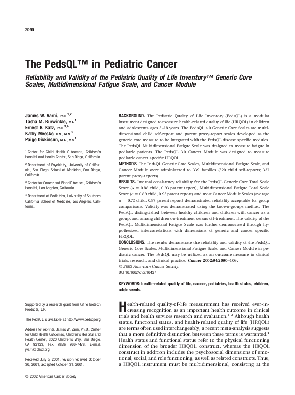 (PDF) The PedsQL™ in pediatric cancer