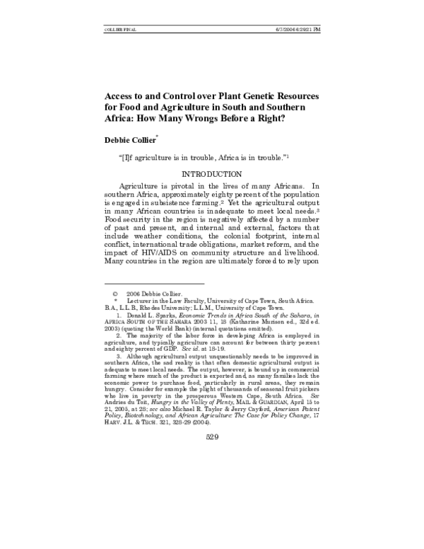 (PDF) Access to and control over plant genetic resources for food and ...