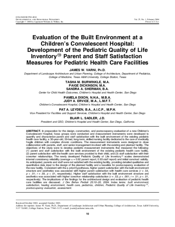 (PDF) Evaluation of the Built Environment at a Children???s ...