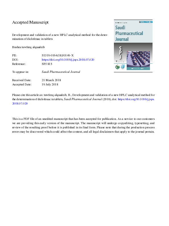 (PDF) Development and validation of a new HPLC analytical method for ...