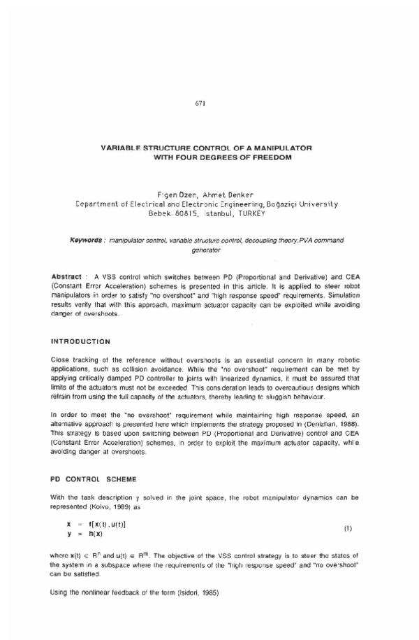 Pdf Variable Structure Control Of A Manipulator With Four Degrees Of Freedom
