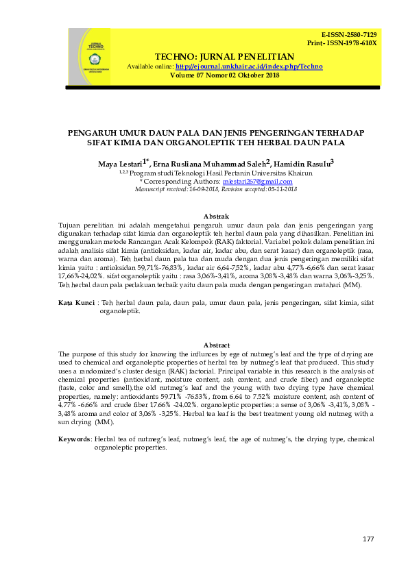 (PDF) Pengaruh Umur Daun Pala Dan Jenis Pengeringan Terhadap Sifat ...