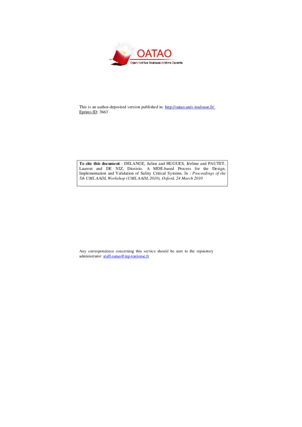 (PDF) An MDE-Based Process for the Design, Implementation and Validation of Safety-Critical Systems
