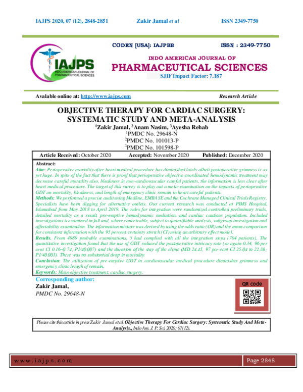 (PDF) Objective Therapy for Cardiac Surgery: Systematic Study and Meta ...