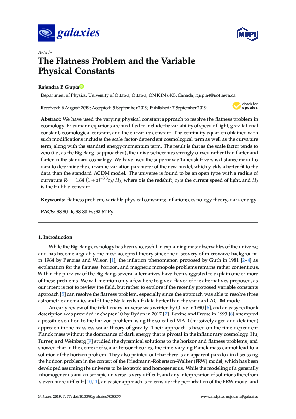(PDF) The Flatness Problem and the Variable Physical Constants
