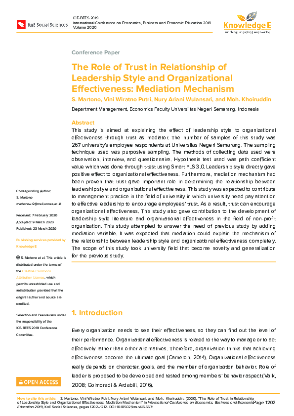 (PDF) The Role of Trust in Relationship of Leadership Style and ...