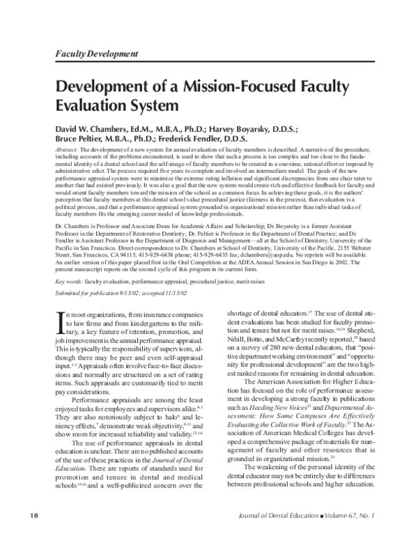 (PDF) Development of a Mission-Focused Faculty Evaluation System