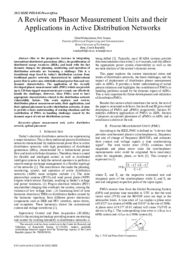 Pdf A Review On Phasor Measurement Units And Their Applications In Active Distribution Networks