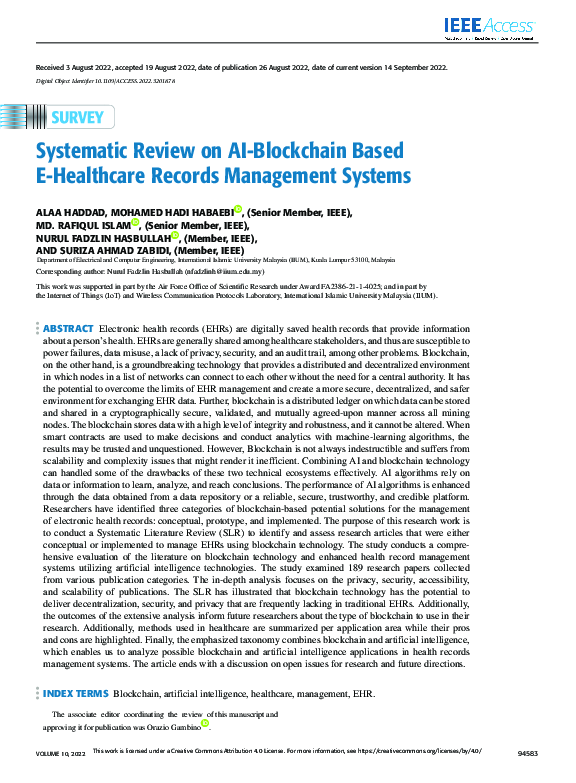 (PDF) Systematic Review on AI-Blockchain Based E-Healthcare Records Management Systems