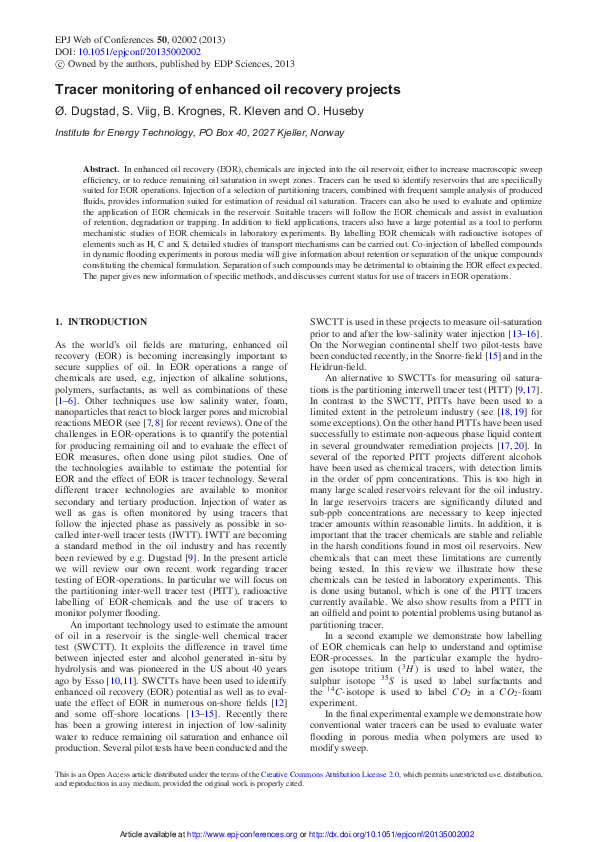 (PDF) Tracer monitoring of enhanced oil recovery projects