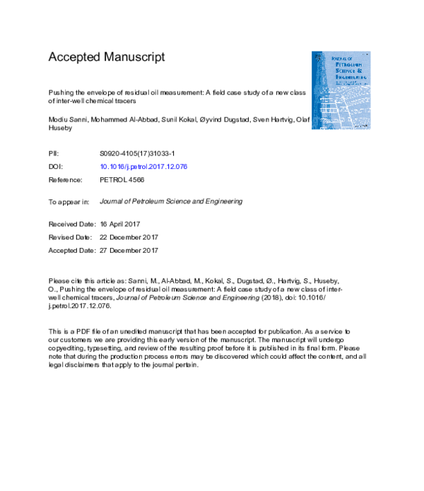 (PDF) Pushing the Envelope of Residual Oil Measurement: A Field Case ...