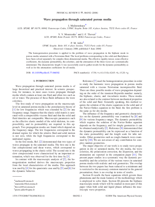 (PDF) Wave propagation through saturated porous media