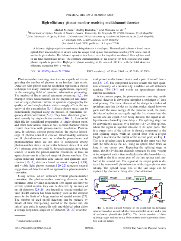 (PDF) High-efficiency photon-number-resolving multichannel detector