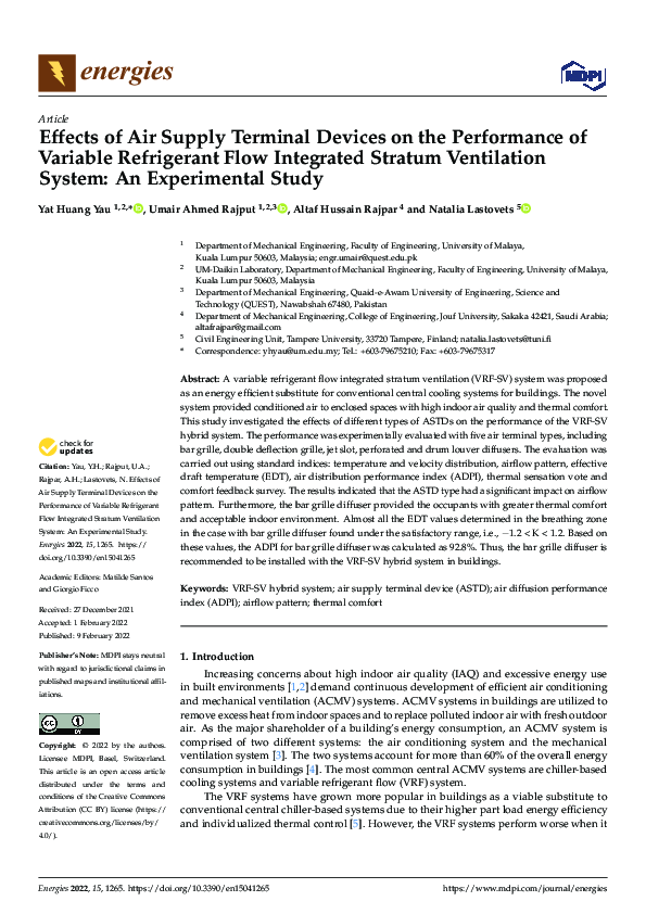 (PDF) Effects of Air Supply Terminal Devices on the Performance of ...