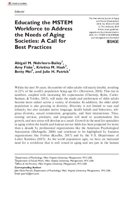 Educating the MSTEM Workforce to Address the Needs of Aging Societies ...