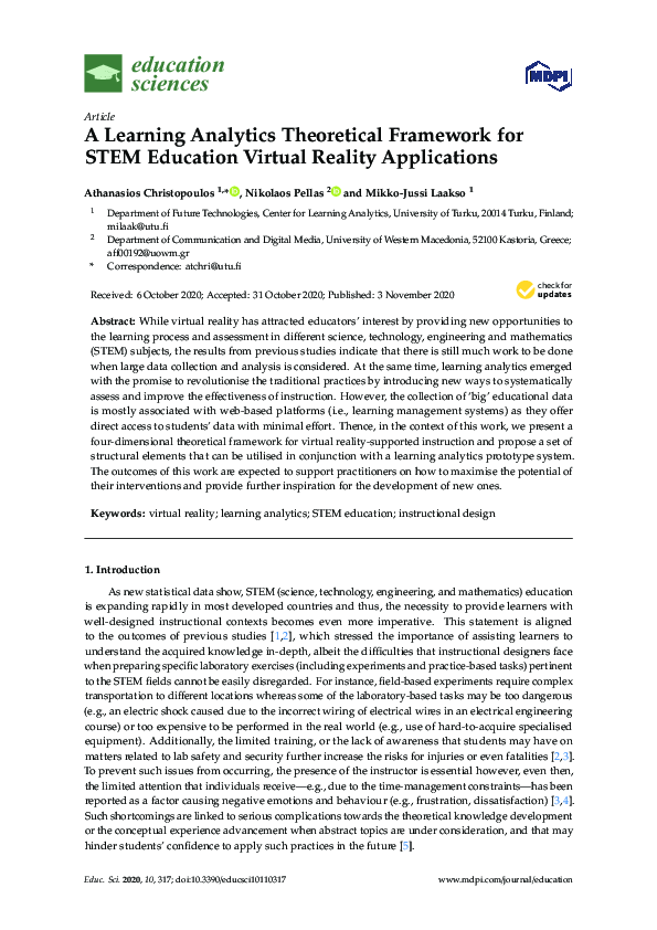 (PDF) A Learning Analytics Theoretical Framework for Virtual Reality Instructional Applications