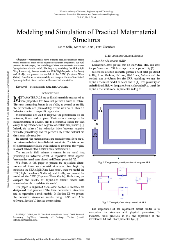 (PDF) Modeling and simulation of practical metamaterial structures: SRR and HIS structures