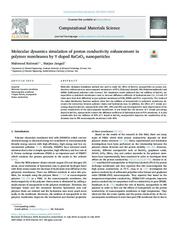 (PDF) Molecular dynamics simulation of proton conductivity enhancement ...
