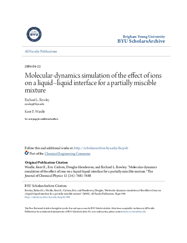 Pdf Molecular Dynamics Simulation Of The Effect Of Ions On A Liquid