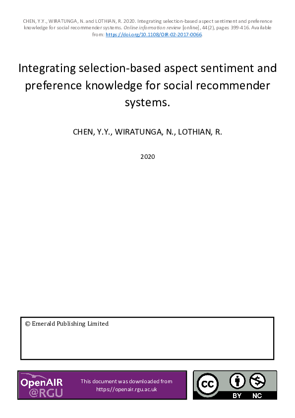 (PDF) Integrating selection-based aspect sentiment and preference knowledge for social ...