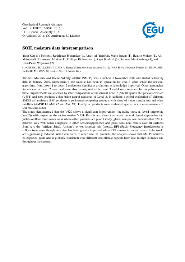 (PDF) SOIL moisture data intercomparison