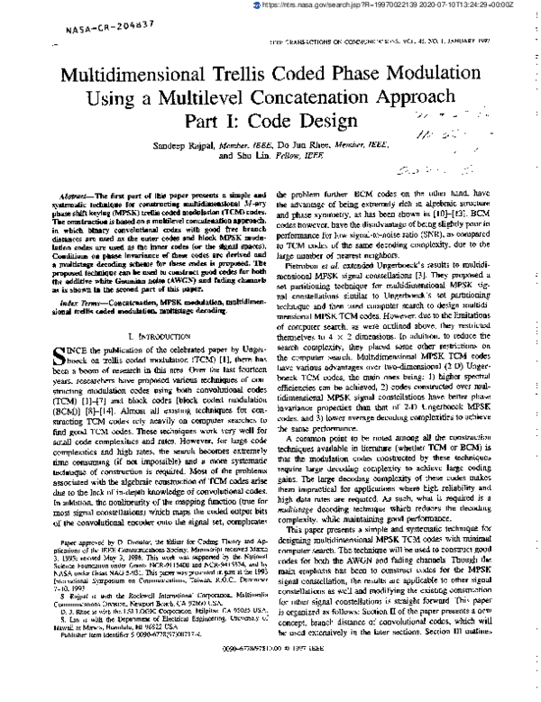 Pdf Multidimensional Trellis Coded Phase Modulation Using A Multilevel Concatenation Approach