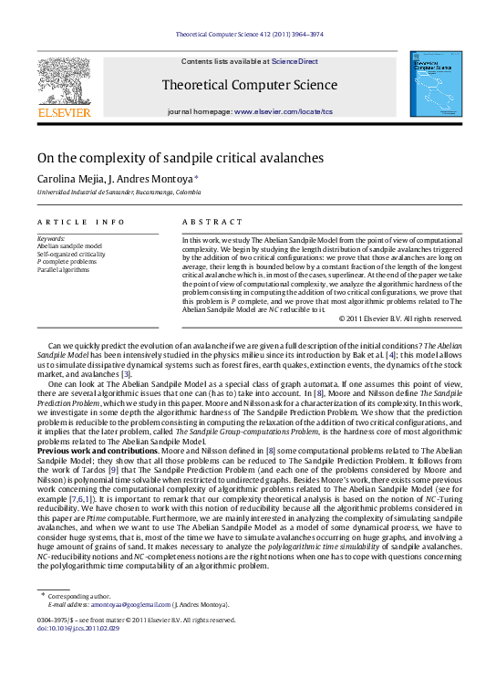 (PDF) On the complexity of sandpile critical avalanches