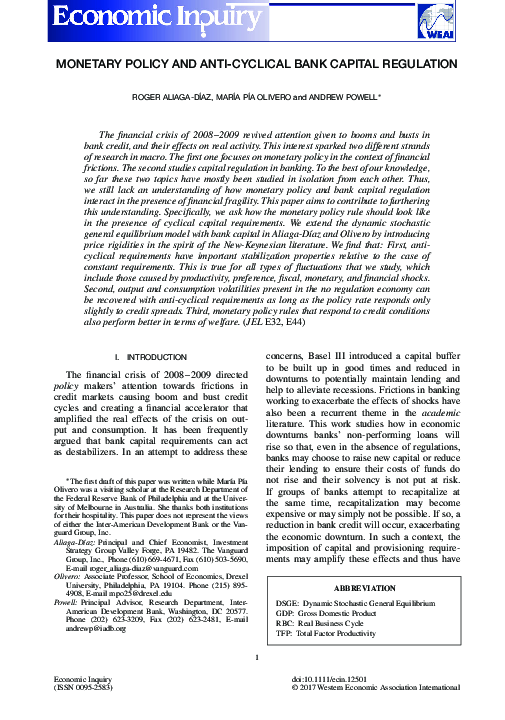 (PDF) Monetary Policy and Anti-Cyclical Bank Capital Regulation