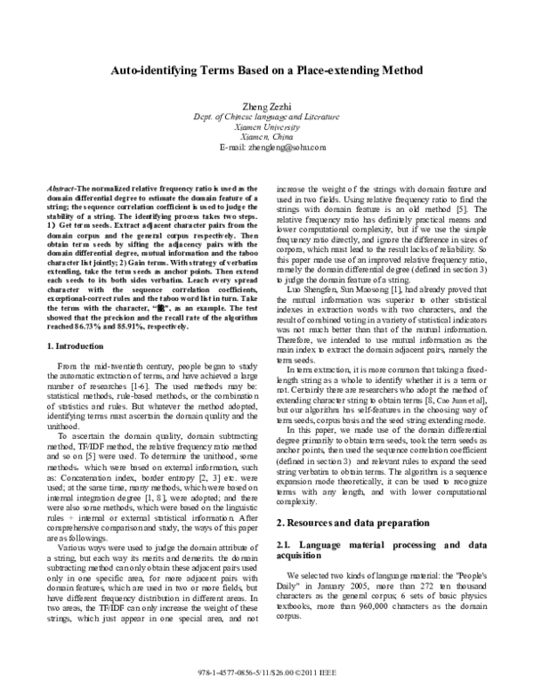 (PDF) Auto-Identifying Terms Based on a Place-Extending Method | 芝寰 郑 - Academia.edu