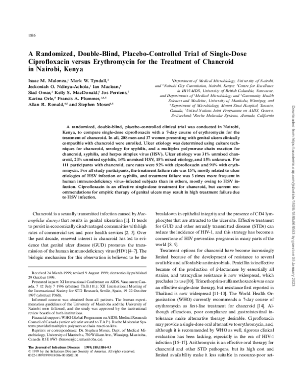 (PDF) Ciprofloxacin vs Erythromycin for Treating Chancroid in Kenya (PDF) Ciprofloxacin vs Erythromycin for Treating Chancroid in Kenya