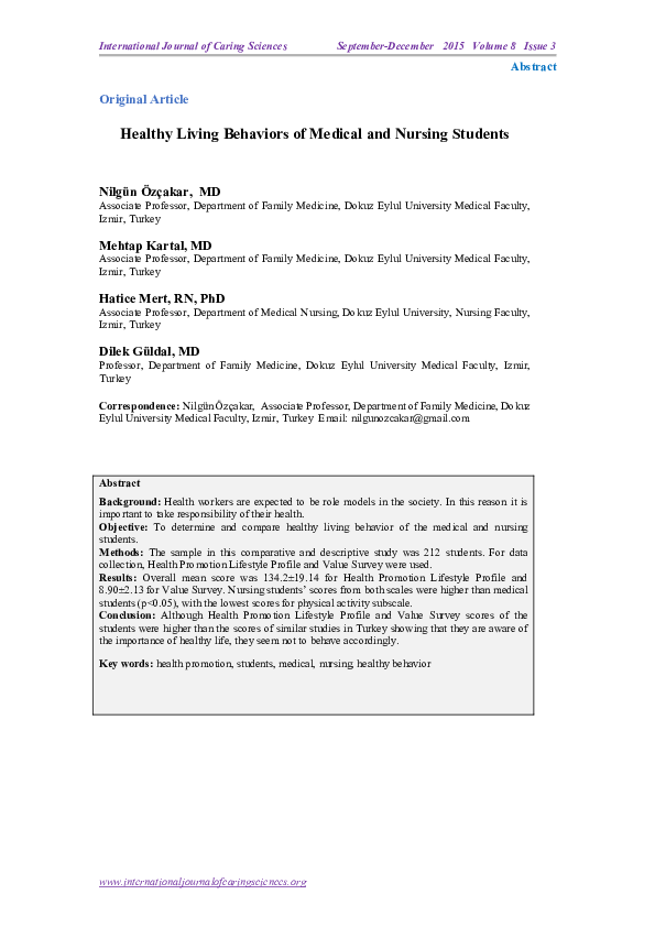 (PDF) Healthy Living Behaviors of Medical and Nursing Students
